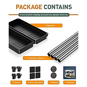 Under Sink Organizer, 2 Tier Under Bathroom Cabinet Storage, Pull Out Under Sink Storage Rack, Under Cabinet Organizer and Storage with Hooks, Multi-purpose Shelf Organizer for Bathroom/Kitchen