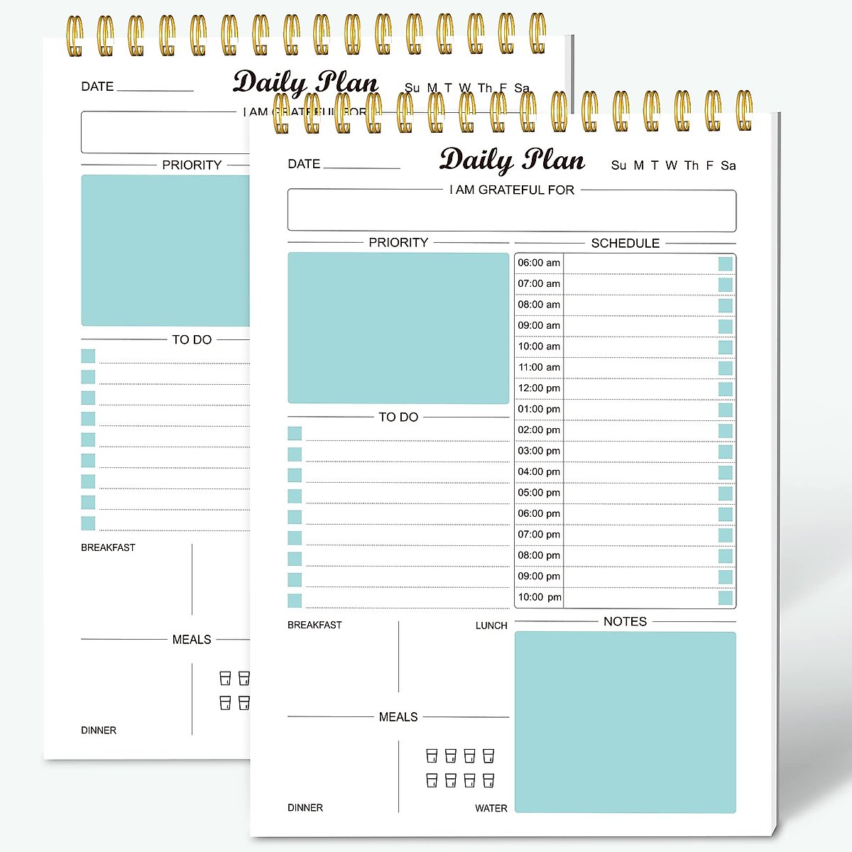 Daily Planner Notepad Undated To Do List Planning Pad Checklist with Hourly Schedule Calendars Meal, Spiral Appointment Organizers Notebook for Man/Women,52 Sheets (6"x8.5")2Pack