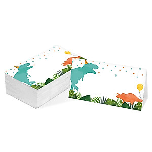 Table Place Card, Dinosaur Themed Tent Style Cards, Pack of 25 Half-Fold Reception Place Card, Green Blue Dino Food Labels, Perfect for Baby Shower, Dinosaur Birthday Party C07