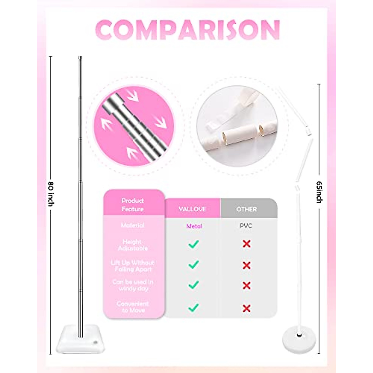 YALLOVE Heavy Duty Metal Balloon Column Stand Kit LZ-SSG6, 2 Set of 80 Inch Height Adjustable Balloon Tower Holder for Indoor and Outdoor Event and Party Decoration, Easy Assemble and Disassemble