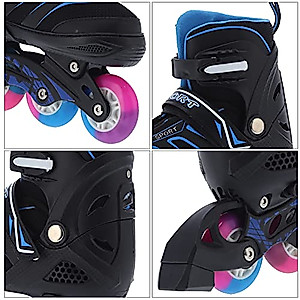 Zerone Roller Skates, Children Adjustable Roller Skates Colorful Stable Wheel Inline Skates for Girls Boys Outdoor Use, Triple Protection S/M/L(S-Blue)