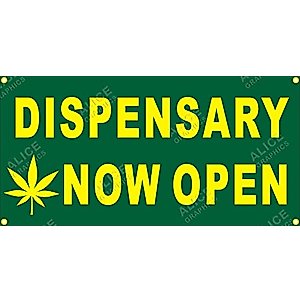 22" X 44" DISPENSARY NOW OPEN Vinyl Banner Sign (Design #6), Existing Text Change Available (Optional)