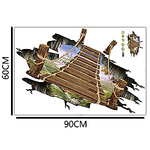 Karomenic Floor Stickers 3D Polar Glacier Wall Sticker Wooden Suspension Bridge PVC Art Wall Decal for Bathroom Living Room Nursery Bedroom Playroom Blue