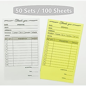 Thank You Receipt Book for Small Businesses 4x7 inches 2-Part Carbonless White Yellow 50 Sets 100 Sheets per Book with Wrap Around Cover Blank Signature Stamp Section (1 Black)