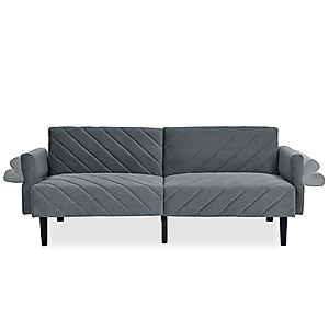 Velvet Futon Sofa Bed Couch, Convertible Sleeper Sofa with Adjustable Armrests and Backrest, 78" 3 Seats for Living Room, Office, Apartment (Grey)