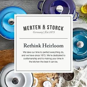 Merten & Storck German Enameled Iron, Round 5.3QT Dutch Oven Pot with Lid, Azure Blue