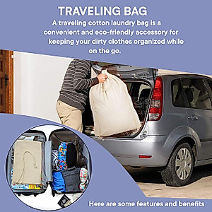 Laundry Bags |Christmas DIY| Canvas Cotton Long Strap & Drawstring Closure| Travel Laundry Bag for Dirty Clothes |Hamper Liner Bag| Washable Home Storage College Dorm& Back-to-School| 28"x36"-1 Pack