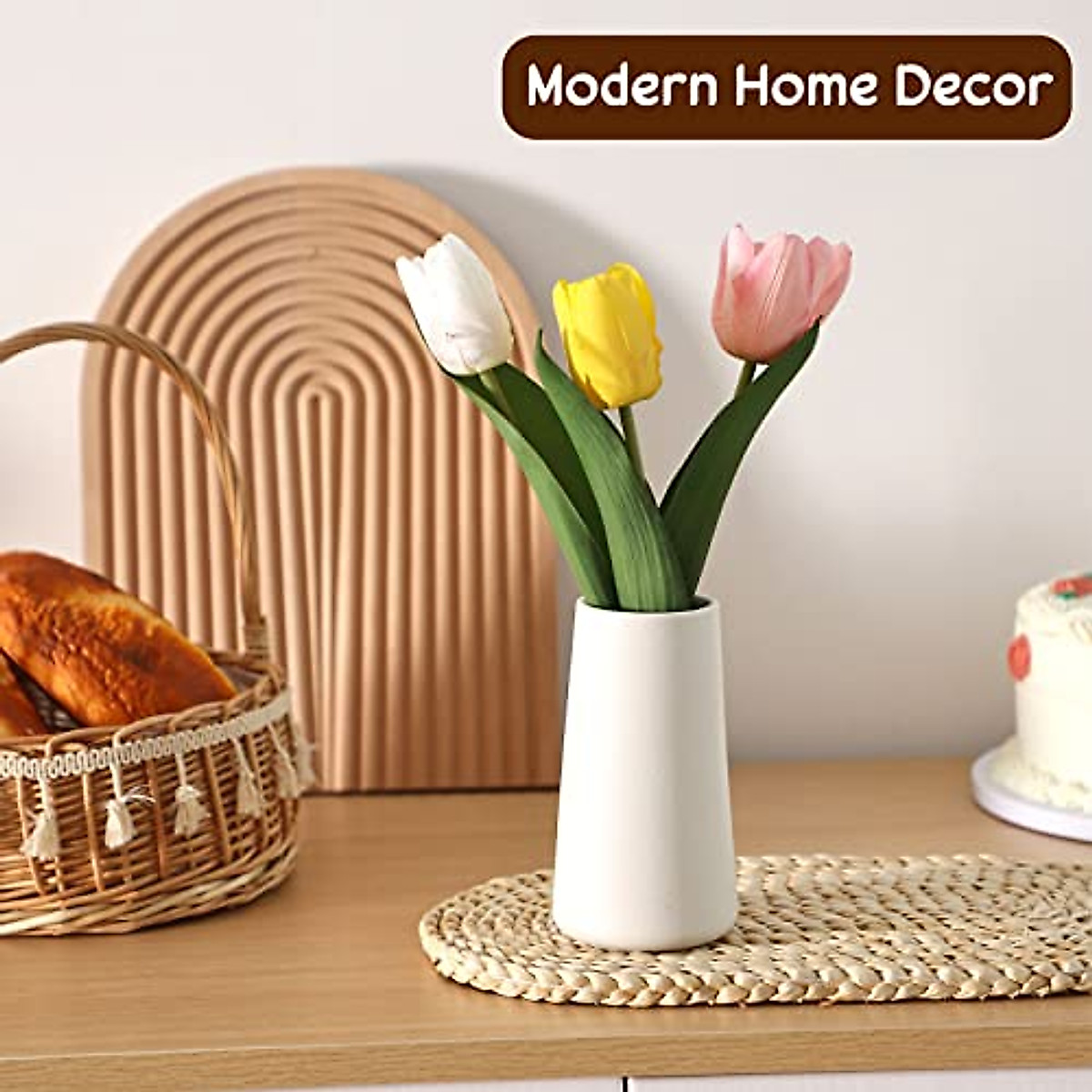 CUCUMI Ceramic Vase, Flower Vase Minimalism Style for Modern Table Shelf Home Decor, White Vase for Fireplace Bedroom Kitchen Living Room Centerpieces Office Desk Wedding Party Housewarming Gift