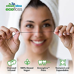 Clean Idea Ecofloss 6x25m Dental Floss - Charcoal Mint - Bamboo Floss, Unwaxed Dental Floss, Natural Floss, Floss Refill, Organic Floss, Wax Floss, Biodegradable Floss, Eco Floss
