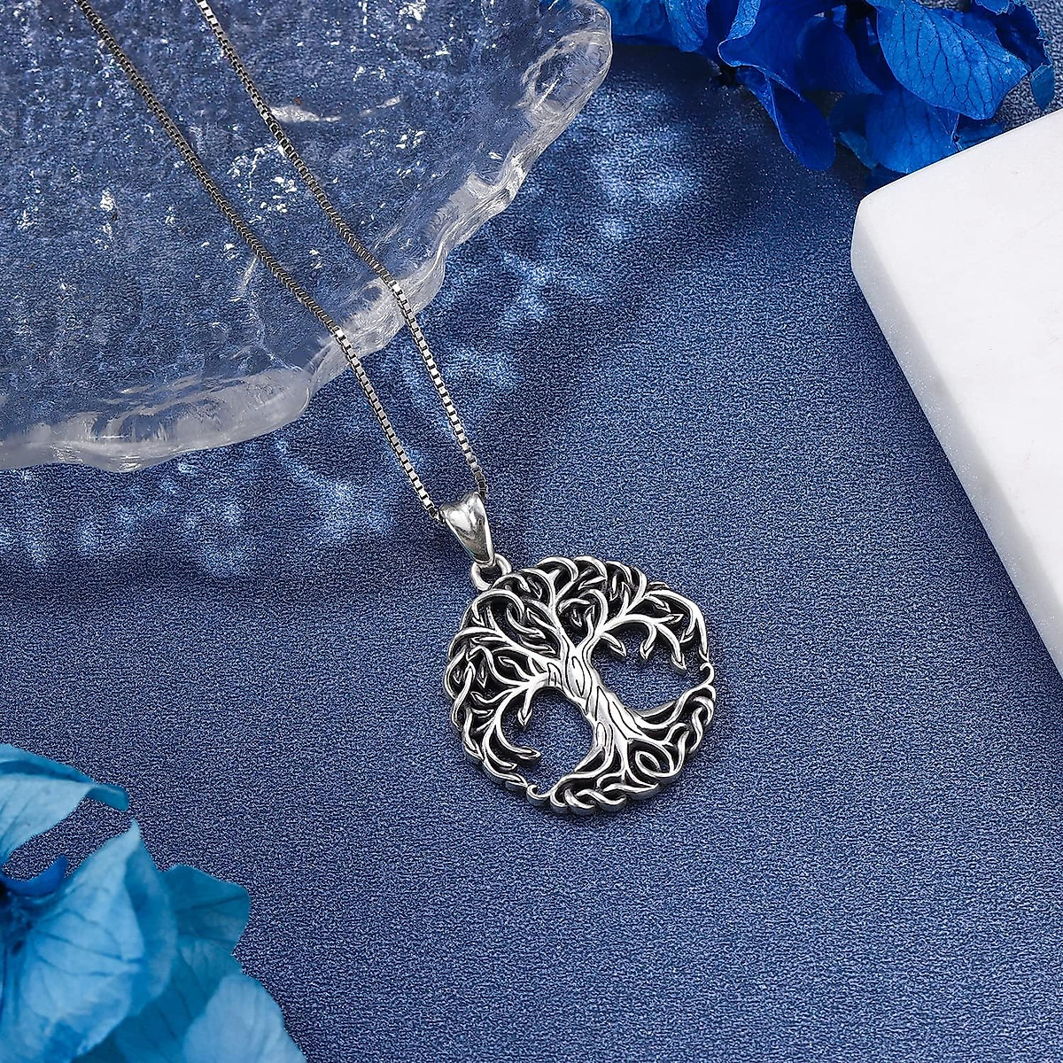 Aniu Mothers Day Gift Jewelry Tree of Life Necklace for Women Mom, 925 Sterling Silver Celtic Family Tree Pendant Jewelry Gift for Birthday 18" (With Gift Box)