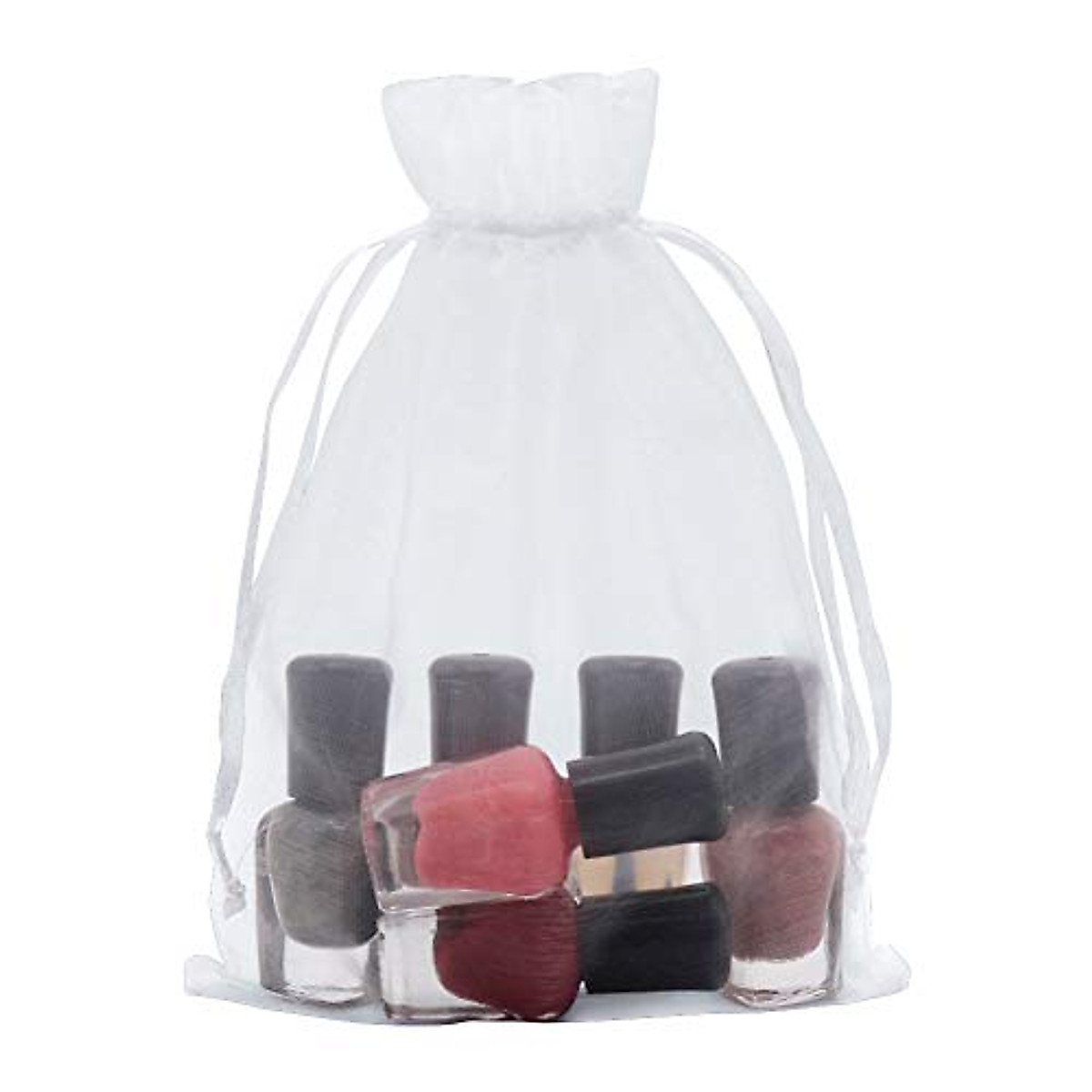 HRX Package White Organza Gift Bags 5x7 inch 100pcs, Mesh Jewelry Pouches Drawstring Bags Empty Sachet for Christmas Candy Present Wedding Giveaways