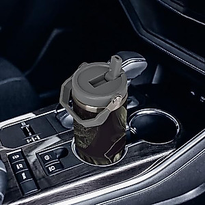 HJUQNGF 30oz Stainless Steel Insulated Tumbler with Flip Lid & Straw, Leakproof Travel Mug for Car, Hacker Double Wall Vacuum Thermal Coffee Cup with Handle, Spill-Proof Design for Hot/Cold Drinks