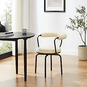 Art Leon Swivel Dining Chairs, Set of 2, Faux Leather Upholstered Dining Room Chairs, Modern Accent Armchairs with Black Metal Legs for Kitchen Living Room Bedroom, Off White