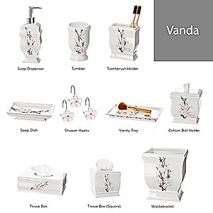 Creative Scents White Trash Can - Decorative Elegant Designed Wastebasket - Durable Small Bathroom Trash Can - Waste Basket for Bathroom, Powder Room, Bedroom Or Living Room Decor (Vanda Style)