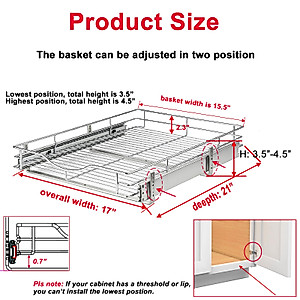 DINDON 1 Tier Pull Out Cabinet Organizer (17" W x 21" D) Heavy-Duty Metal Sliding Drawer Shelf, Slide Out Wire Basket for Kitchen Cabinets, Pantry, Bathroom, Chrome Finish…