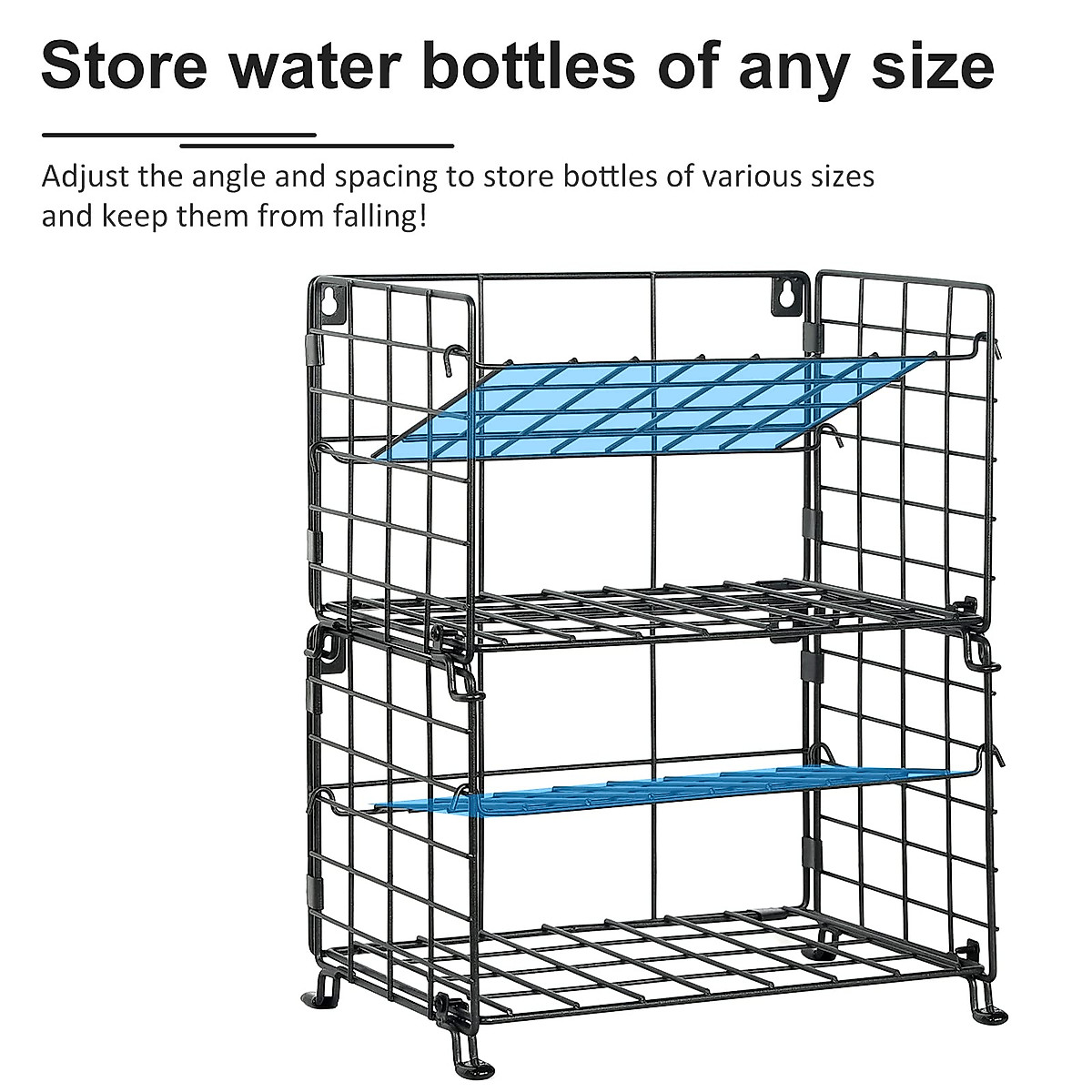 JKsmart Adjustable Water Bottle Organizer,4-Tier Wall-Mounted Water Bottle Holder, Stackable Water Bottle Storage Rack for Kitchen Pantry, Cabinet