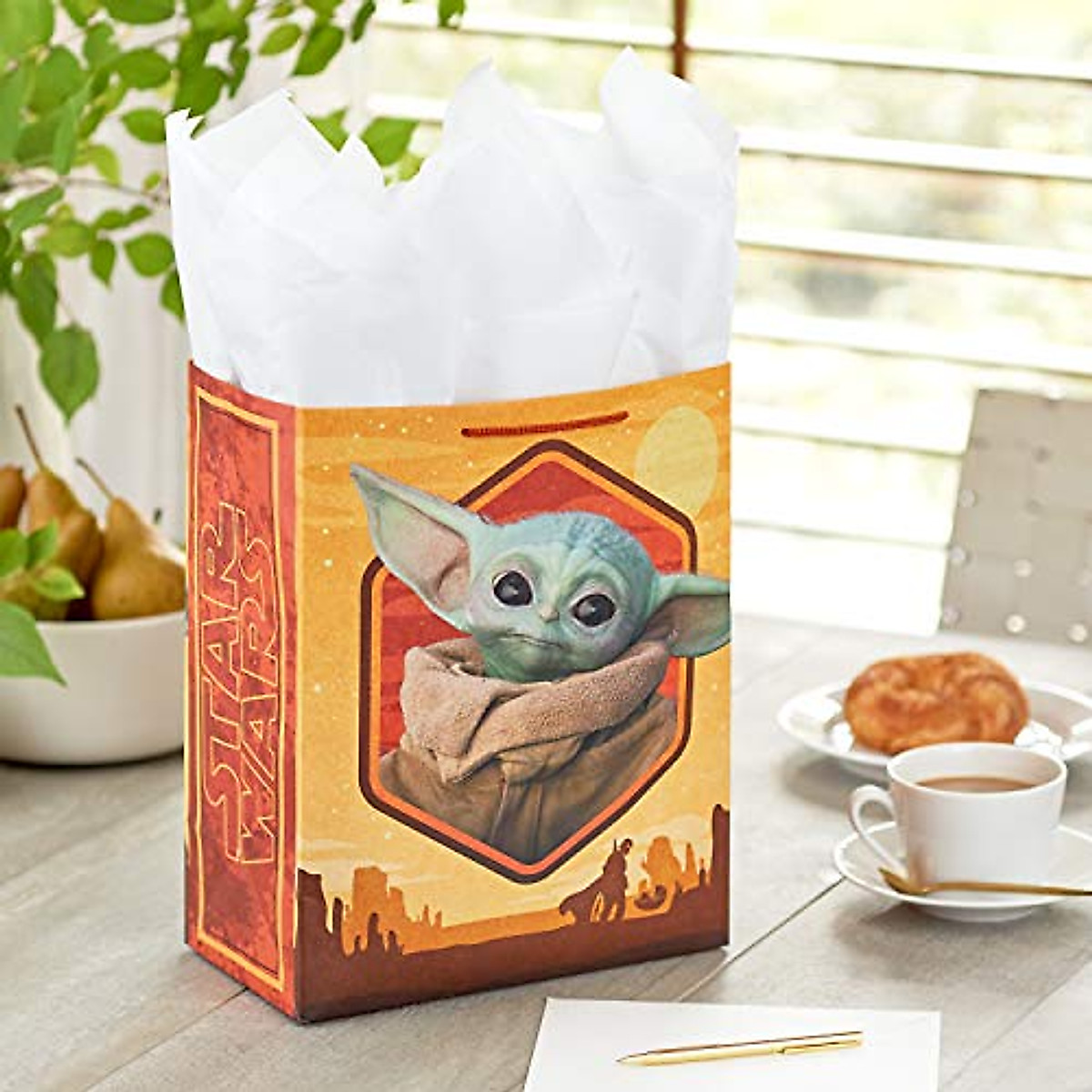Hallmark 13" Large Star Wars Gift Bag with Tissue Paper (Baby Yoda, The Child, The Mandalorian) for Christmas, Holidays, Birthdays, Baby Showers, Halloween, May the Fourth