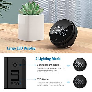 AMIR Digital Kitchen Timer, Timer for Kids, Digital Timer Battery Powered with Large LED Display, Adjustable Volume, Magnetic Timer for Cooking, Studying, Office, Black (Battery not Included)