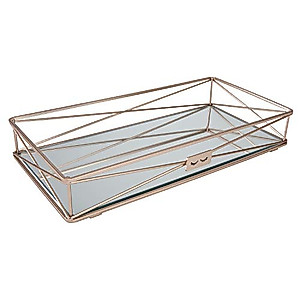 Home Details Gorgeous Mirrored, Perfect for Jewelry, Toiletries, Bathroom Organization, Perfume, Makeup, Décor, in Rose Gold Vanity Tray, 14"x 7"x 2"