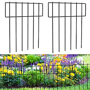 10 Pack Animal Barrier Fence: Decorative Garden Fence No Dig|Rustproof Metal Wire Fencing Border Animal Barrier for Dog Rabbits Ground Stakes Outdoor Yard Patio - Total Length 17 in(H) X 10.8 Ft(L)