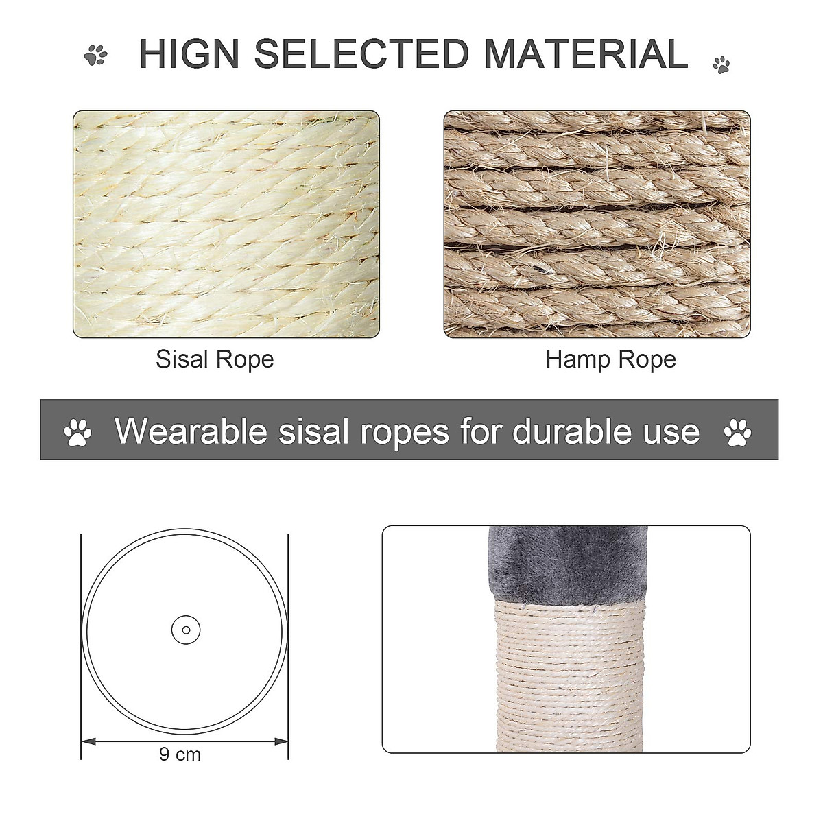 PawHut 8.5' Adjustable Height Floor-to-Ceiling Vertical Cat Tree, Gray and White