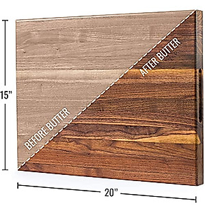 Brazos Home Dark Walnut Wood Cutting Board for Kitchen, Butcher Block, Chopping Board, Wood Cheese Board, Unseasoned, Includes Brazos Board Butter, Charcuterie Board, Meat Cutting Board, 20x15, XL