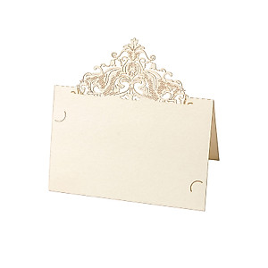 Lace Hollow Out Table Place Cards Wedding Seating Cards 50Pack Folded Place Name Cards for Wedding Banquet Events Party 3.5in Ivory