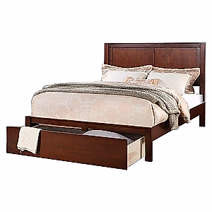 Benjara Kali Platform California King Panel Bed, Storage Drawer, Cherry Brown Wood