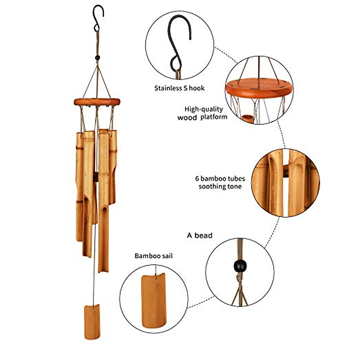 Bamboo Wind Chimes-30'' Wooden Wind Chimes for Outdoor & Indoor,Garden, Yark,Patio and Home Décor (30inch)
