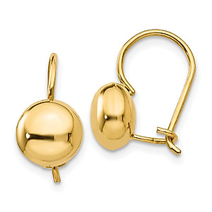 Polished Button Kidney Wire Earrings in Real 14k Yellow Gold 8 mm
