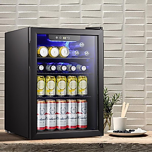 Antarctic Star Beverage Refrigerator Cooler-85 Can Mini Fridge Glass Door for Soda Beer Wine Stainless Steel Glass Door Small Drink Dispenser Digital Display for Home, Office Bar,2.4cu.ft