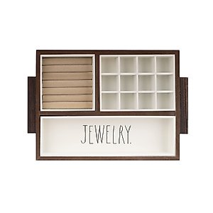 Rae Dunn Jewelry Tray - Jewelry Drawer Organizer - Jewelry Organizer Trays - Storage Box for Earring, Ring, Bracelet, Necklace - Insert for Dresser Drawers, Vanity Display (Wood "Jewelry")