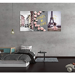 Paris Street Scene Romantic Wall Art Eiffel Tower Painting Pictures Print on Canvas Modern Artwork for Living Room Dining Room Bedroom
