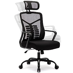 EnjoySeating Ergonomic Office Chair Heavy Duty 350 lbs, Breathable Mesh Desk Chair with 2D Headrest and Lumbar Support, Tilt Function, Swivel Task Chair for Home Work Black