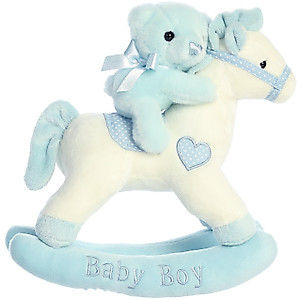 Aurora® Melodious Musicals! Baby Boy Rocking Horse™ Baby Stuffed Animal - Musical Entertainment - Engaging Play - Blue 12 Inches