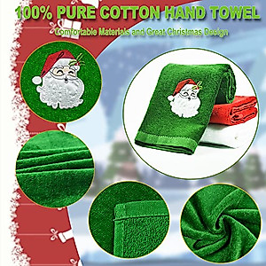 Afaris Christmas Hand Towels 16 x 25 Inch, Pure Cotton Soft Towels for Drying & Cleaning, Xmas Claus Snowman Trees for Bathroom Kitchen Wash Basin,Holiday Home Decor Set of 3(Red, White,Green)