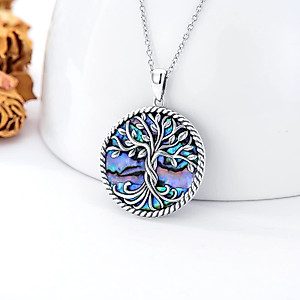 TOUPOP Christmas Gifts for Women Tree of Life Necklaces 925 Sterling Silver Abalone Shell Family Tree Pendant Necklace Jewelry Gifts for Women Friends Mom Birthday