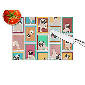Caroline's Treasures MLM1090LCB Lots of Fawn Pug Glass Cutting Board Large Decorative Tempered Glass Kitchen Cutting and Serving Board Large Size Chopping Board