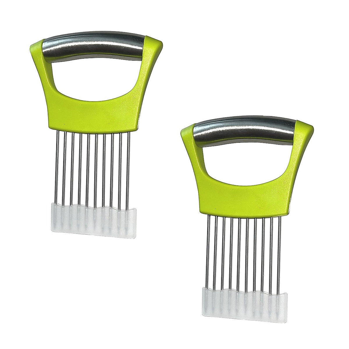 2 PACK Stainless Steel Onion Slicer, Potato Cutter, Lemon, Apple, Tomato, Egg, Meat Slicer/Holder/Chopper, Suitable for Slicing Vegetable, Stainless Steel Cutting Kitchen Gadget/Assistant, Green