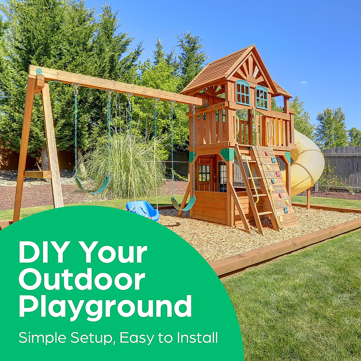 Jungle Gym Kingdom Rock Climbing Holds for Kids - Indoor & Outdoor Rock Wall Climbing Kit with Mounting Hardware, Knotted Rope and 25 Handles - Playground Accessories﻿