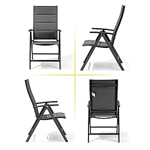 Crestlive Products Folding Patio Chairs Set of 4, Aluminium Outdoor Folding Chairs with Soft Cotton-Padded Seat,Adjustable High Backrest for Camping, Garden, Backyard