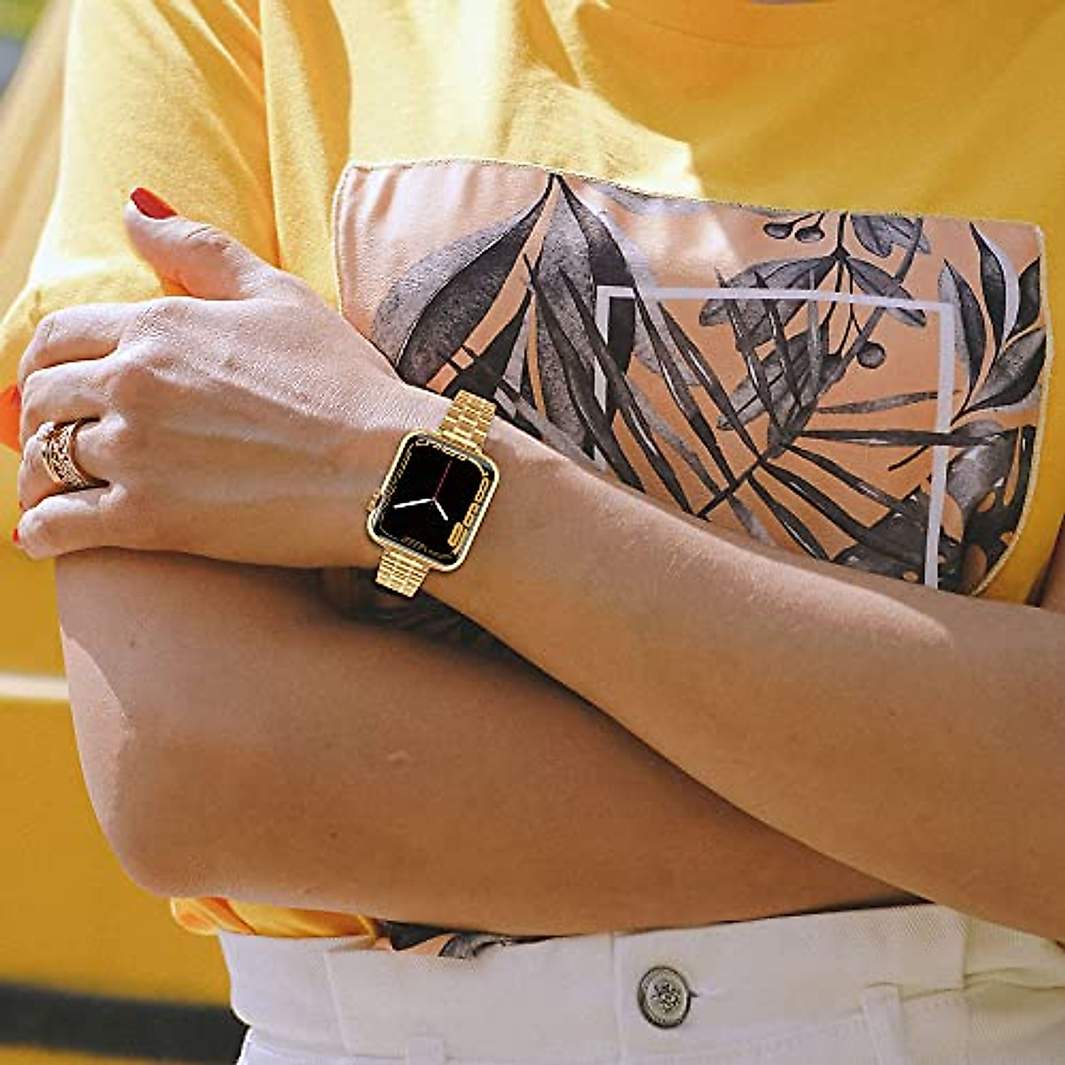 CSJCUBIC Metal band Compatible with Apple Watch Band 38mm 40mm 41mm 42mm 44mm 45mm for women, Slim and Thin Stainless Steel Replacement Adjustable Wristband for iWatch Series 8/7/6/5/4/3/2/1/SE (Gold, 38mm/40mm/41mm)