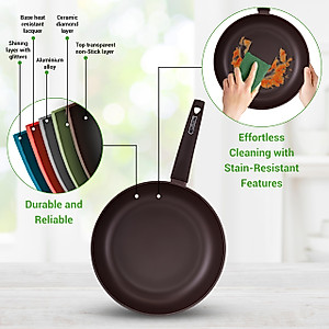 NutriChef Professional 12-Piece Brown Nonstick Cookware - PFOA/PFOS-Free, Heat Resistant Lacquer, Elegant Design, Multi-Sized Pots and Pans