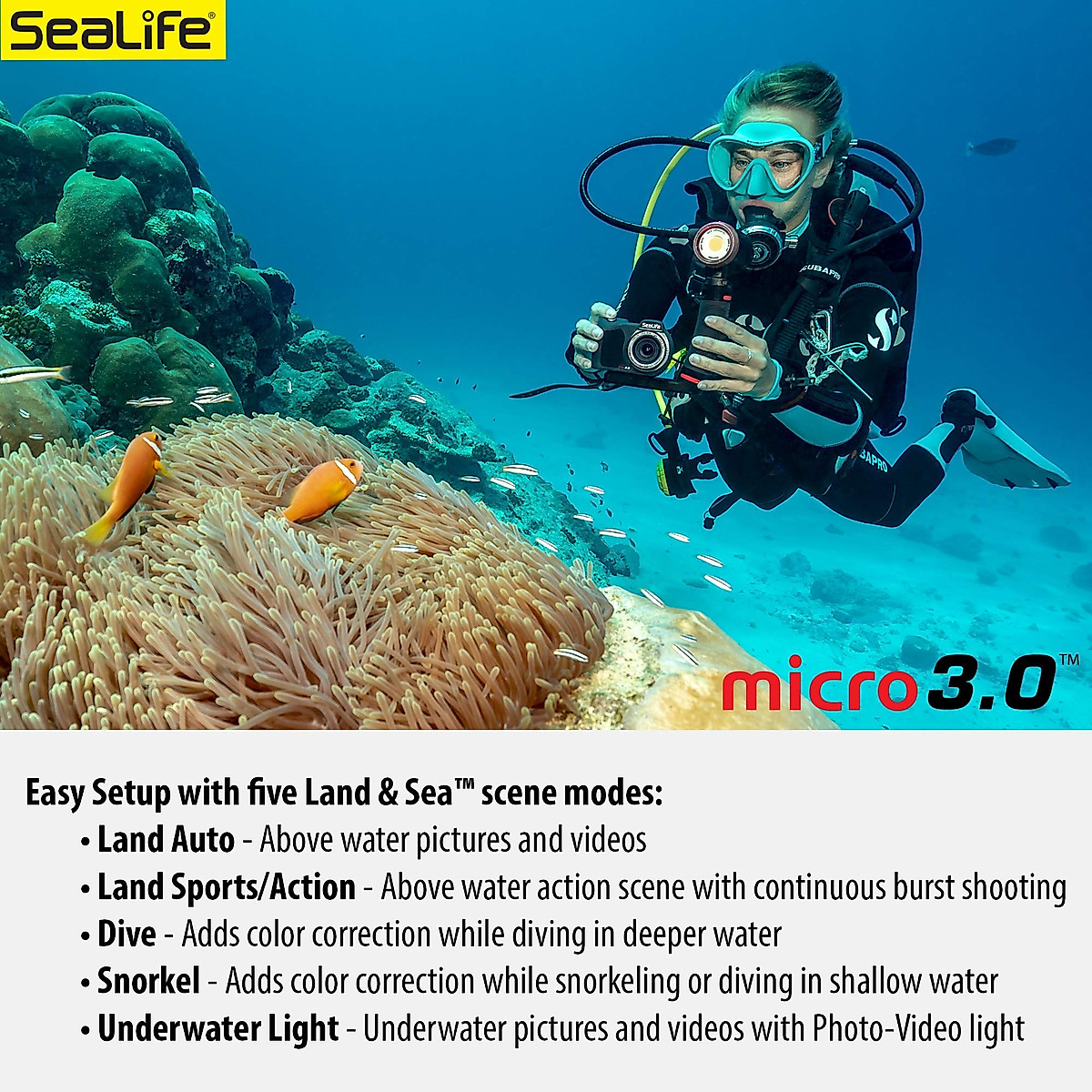 SeaLife Micro 3.0 Pro 3000 Underwater Camera & Light Set for Photography and Video, Easy Set-up, Wireless Transfer, Includes Sea Dragon Travel case
