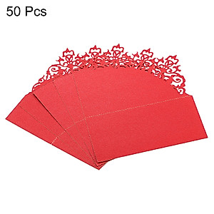 PATIKIL Table Name Place Cards,50Pcs 3.9 x 3.9inch Favor Decor Hollow Design Seat Blank Card for Wedding Party Seating Place Cards Red