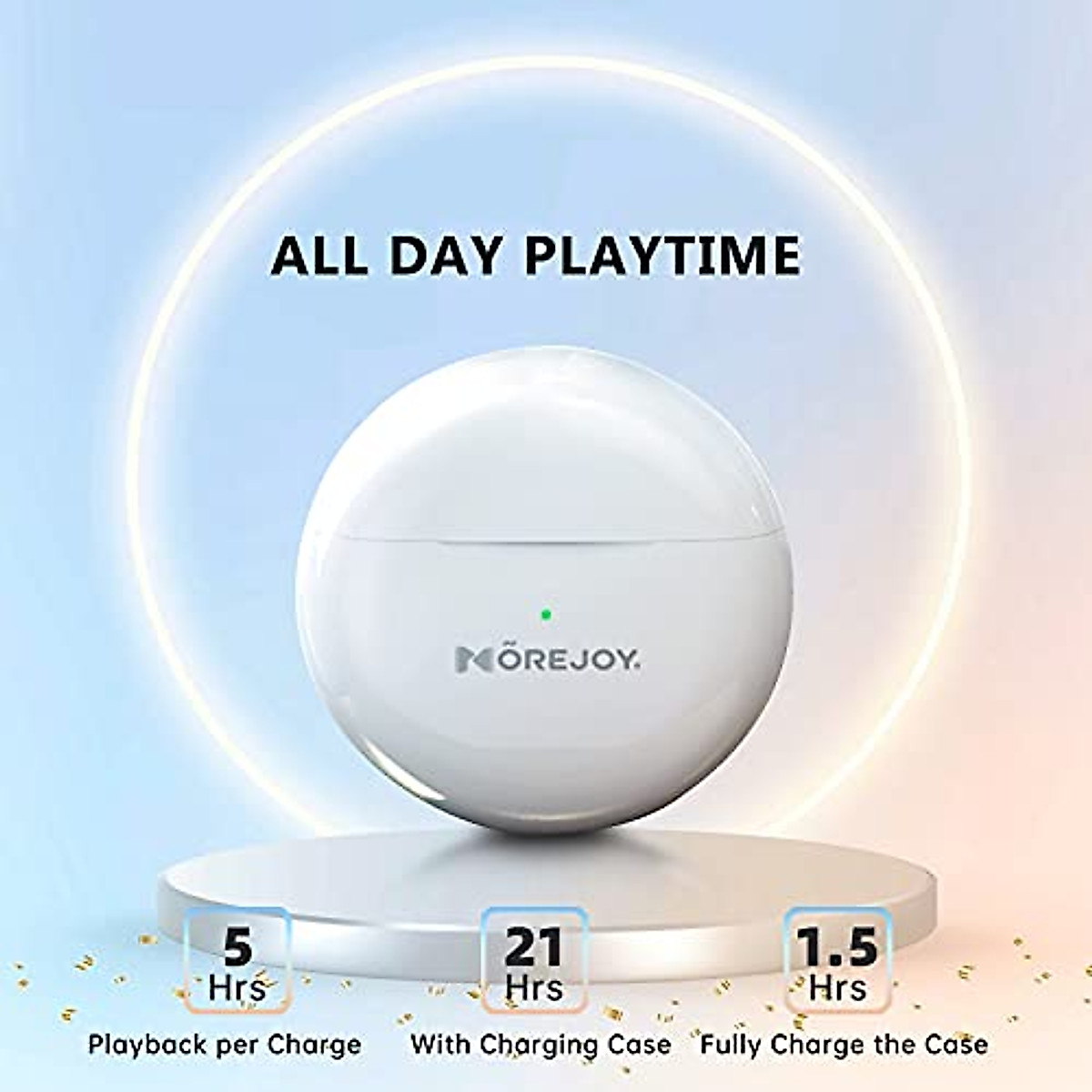 MoreJoy Wireless Earbuds, Bluetooth Earbuds Stereo Bass Sound, Bluetooth Headphones with Noise Cancelling Mic, IP7 Waterproof for Sports, 21H Playtime, USB-C Fast Charge, for Android iOS