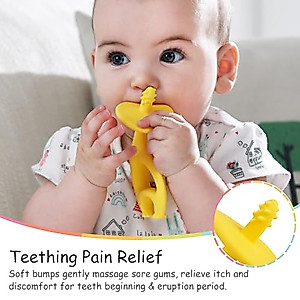 Baby Teething Toys for Babies 3 Months and Up with Attachable Clip, Mombella Elephant Teethers for Infant 3 Month+, Durable Silicone Newborn Soothing Biting Toys for Baby, BPA Free, Yellow