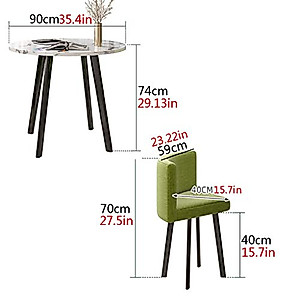Cjiaxin Round Home Living Room Dining Table 90cm Marble Round Table Simple Office Leisure Table Retro Metal Legs 4 Cotton and Linen Seats Business Hotel Office Reception Room Coffee Shop Dessert Shop