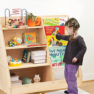 ZBPRESS Kids Wooden Bookshelf with Storage,Kids Bookshelf and Toy Storage Organizer, Solid Wood Kids Bookshelf,Toddler Bookshelf,Classroom Bookshelf