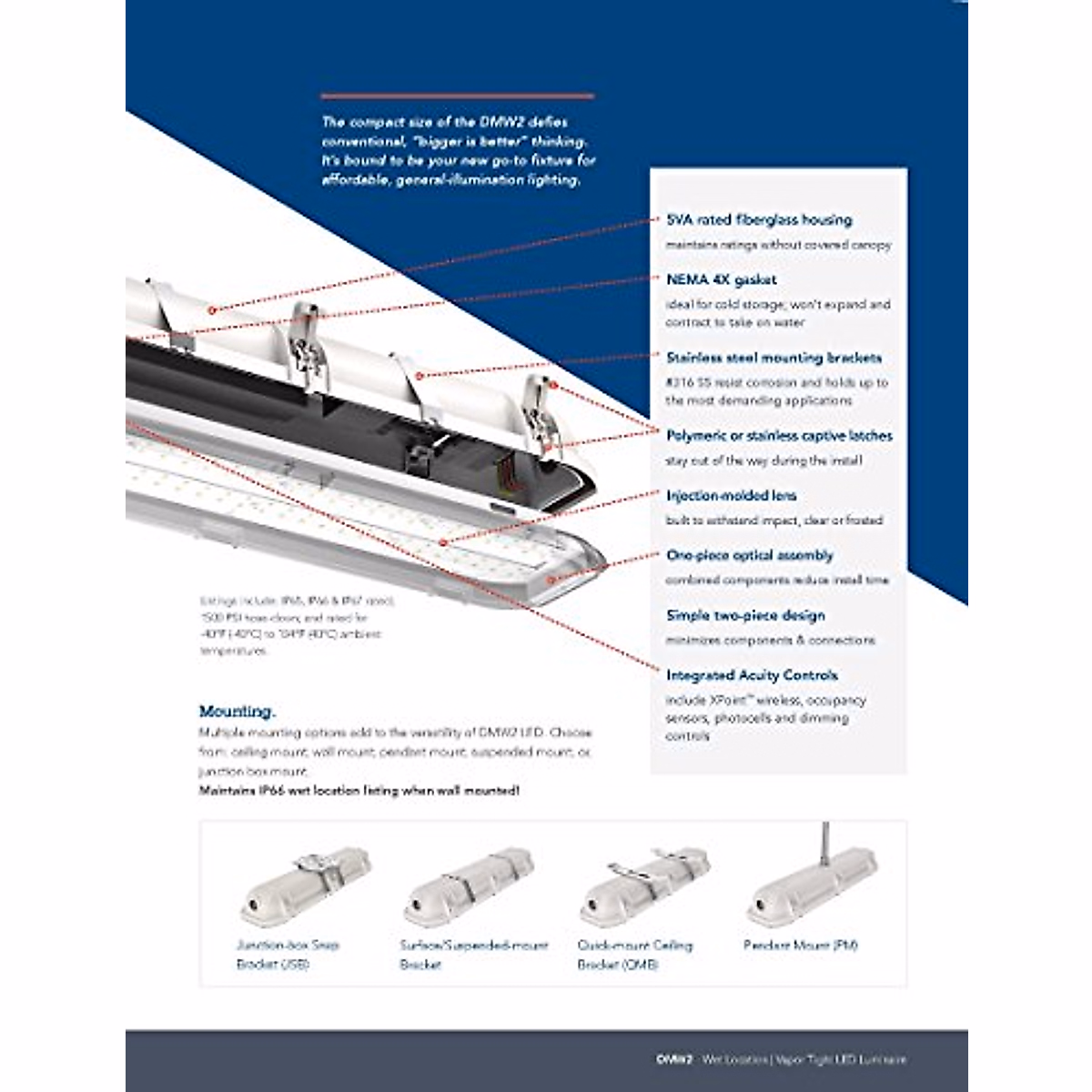 Lithonia Lighting DMW2 L24 3000LM AFL MD MVOLT GZ1 40K 80CRI Wet Location 2-Foot Vapor Tight Luminaire